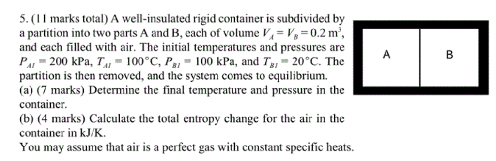 Solved 5. (11 marks total) A well-insulated rigid container | Chegg.com