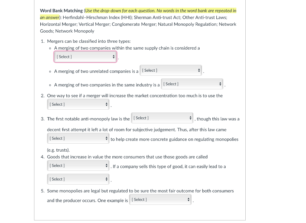 Solved Word Bank Matching (Use the drop-down for each | Chegg.com