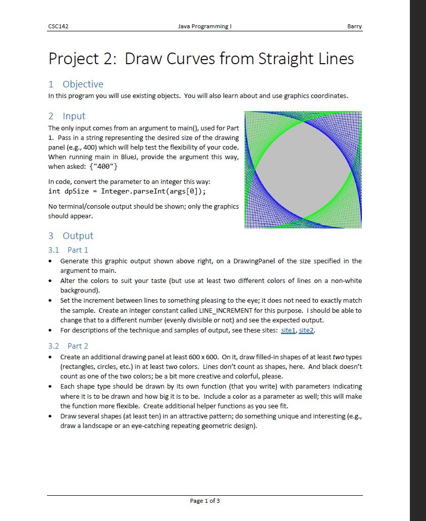 Solved Project 2: Draw Curves from Straight Lines 1 | Chegg.com