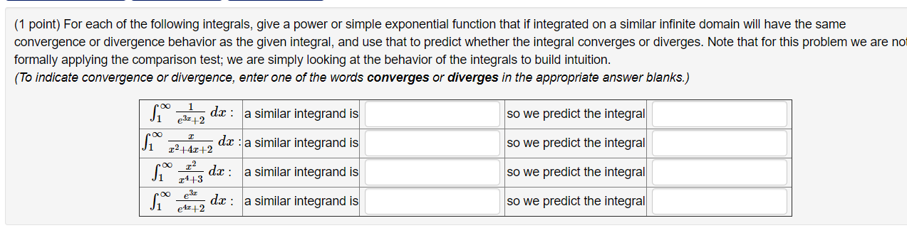 Solved (1 point) For each of the following integrals, give a | Chegg.com