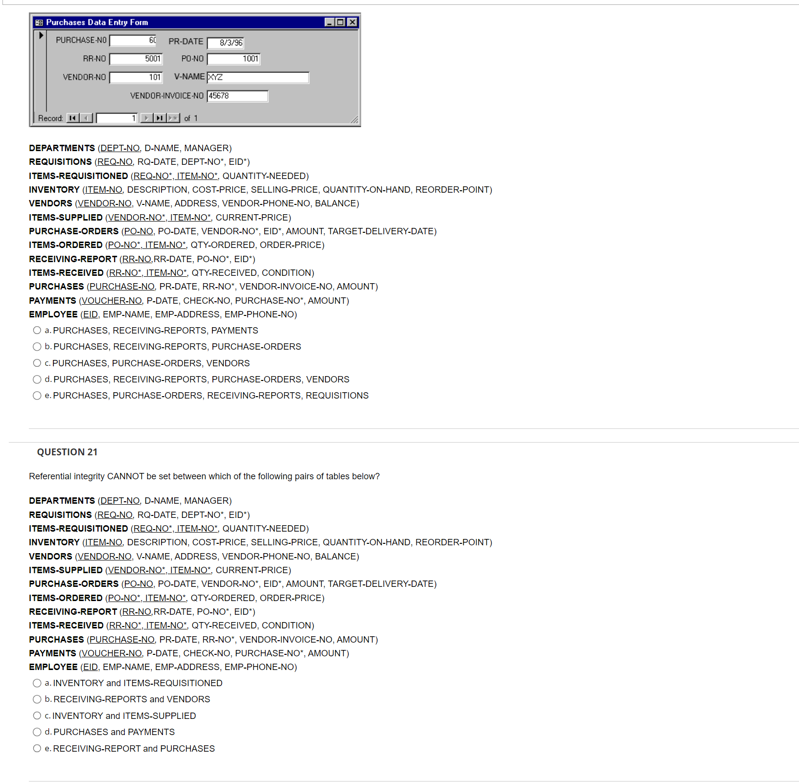 Solved DEPARTMENTS (DEPT-NO, D-NAME, MANAGER) REQUISITIONS ( | Chegg.com