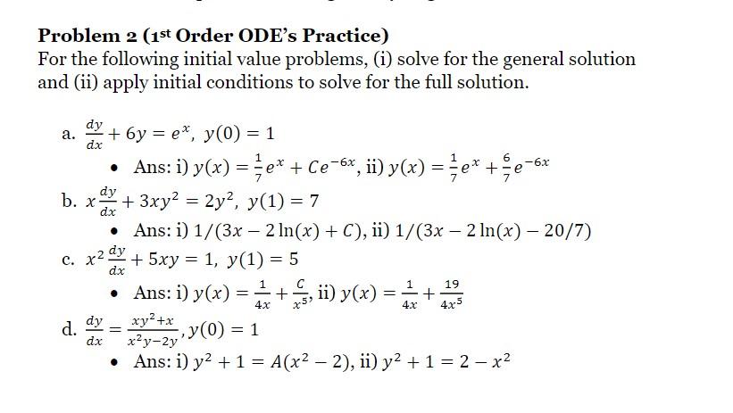 Solved Problem 2 1st Order Odes Practice For The