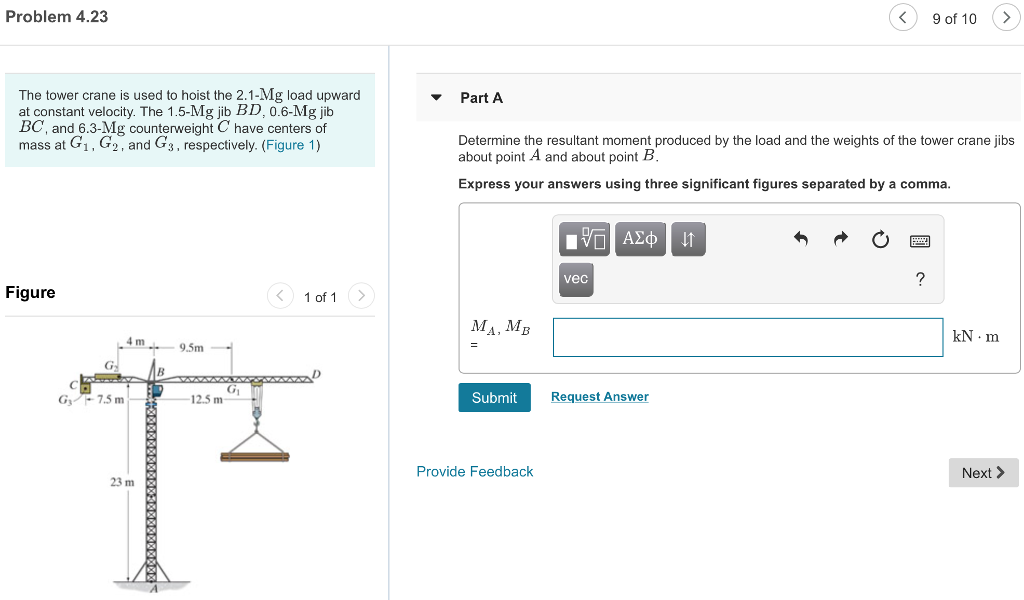 Solved Problem 4.23 9 of 10 The tower crane is used to hoist | Chegg.com