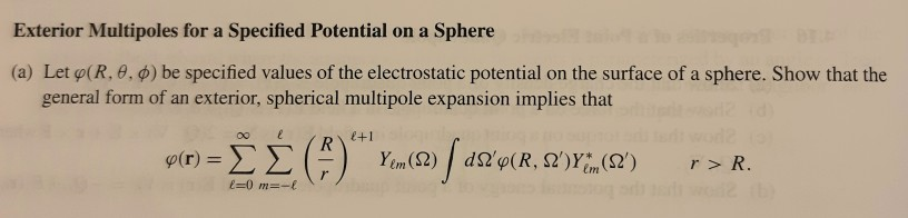 Exterior Multipoles for a Specified Potential on a | Chegg.com