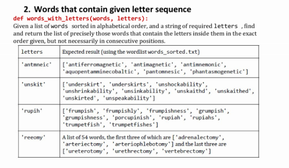 Solved 2. Words that contain given letter sequence def | Chegg.com