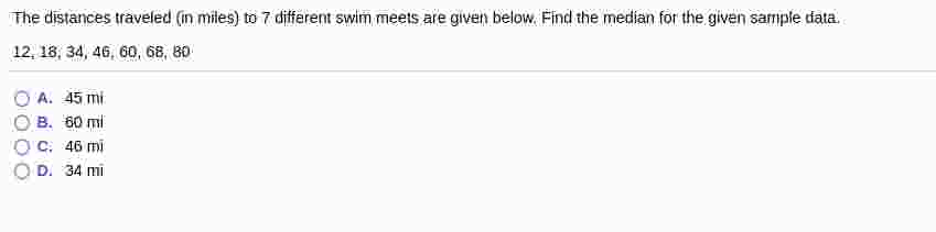 Solved The distances traveled (in miles) to 7 different swim | Chegg.com