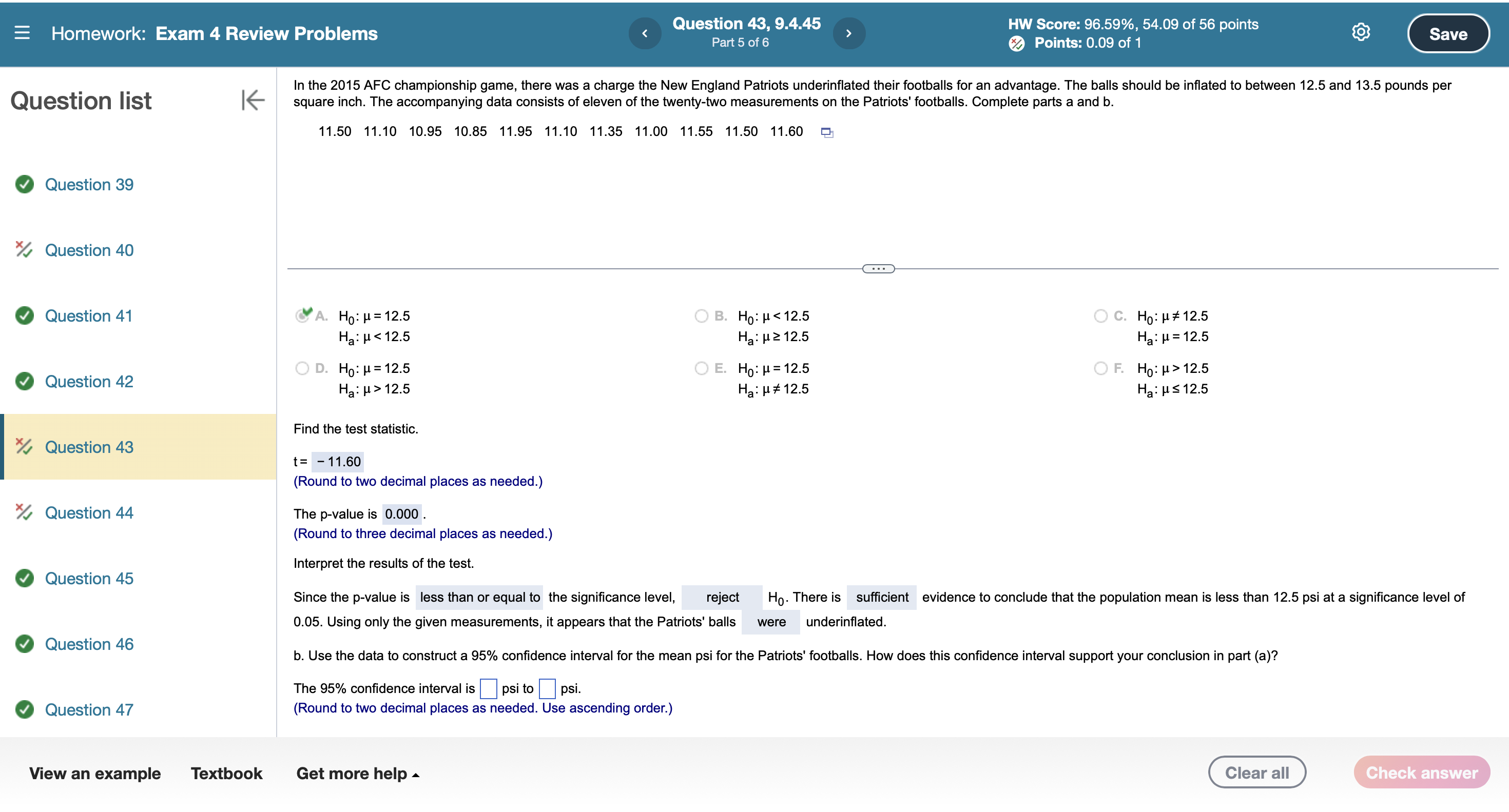 Solved square inch. The accompanying data consists of eleven | Chegg.com