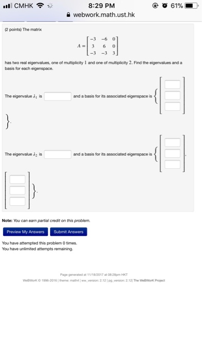 Solved 8:29 PM webwork.math.ust.hk (2 points) The matrix A- | Chegg.com