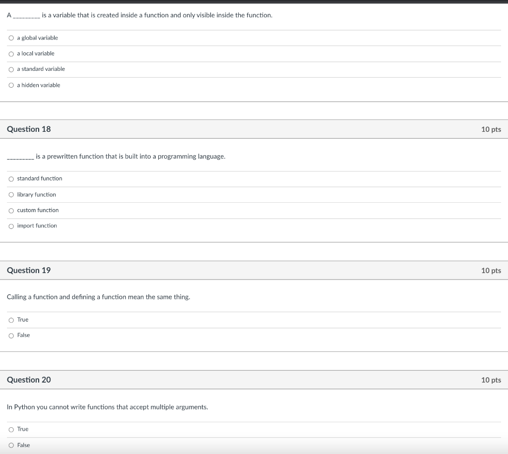 Solved A is a variable that is created inside a function and | Chegg.com