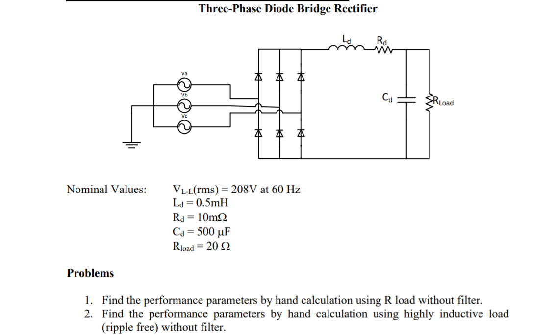 Solved Three-Phase Diode Bridge Rectifier Rd Va # * Vb SR | Chegg.com