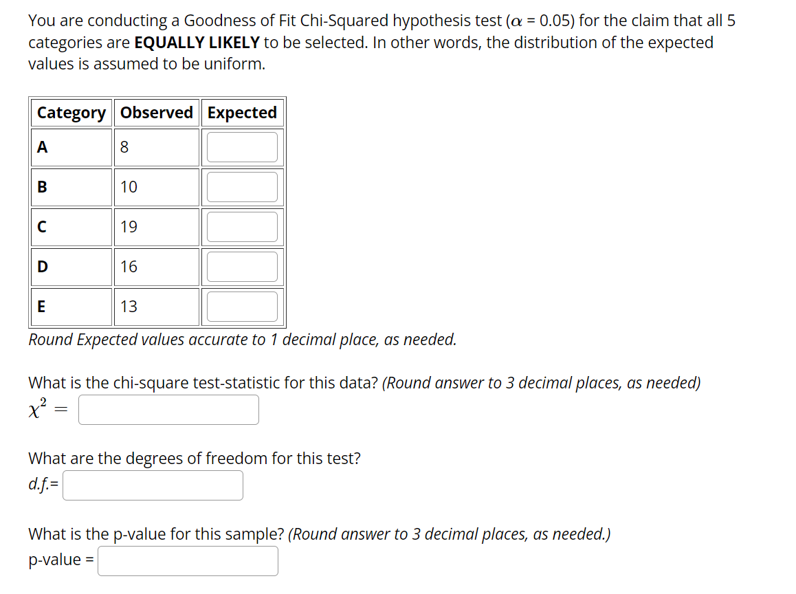 Solved You are conducting a Goodness of Fit Chi-Squared | Chegg.com