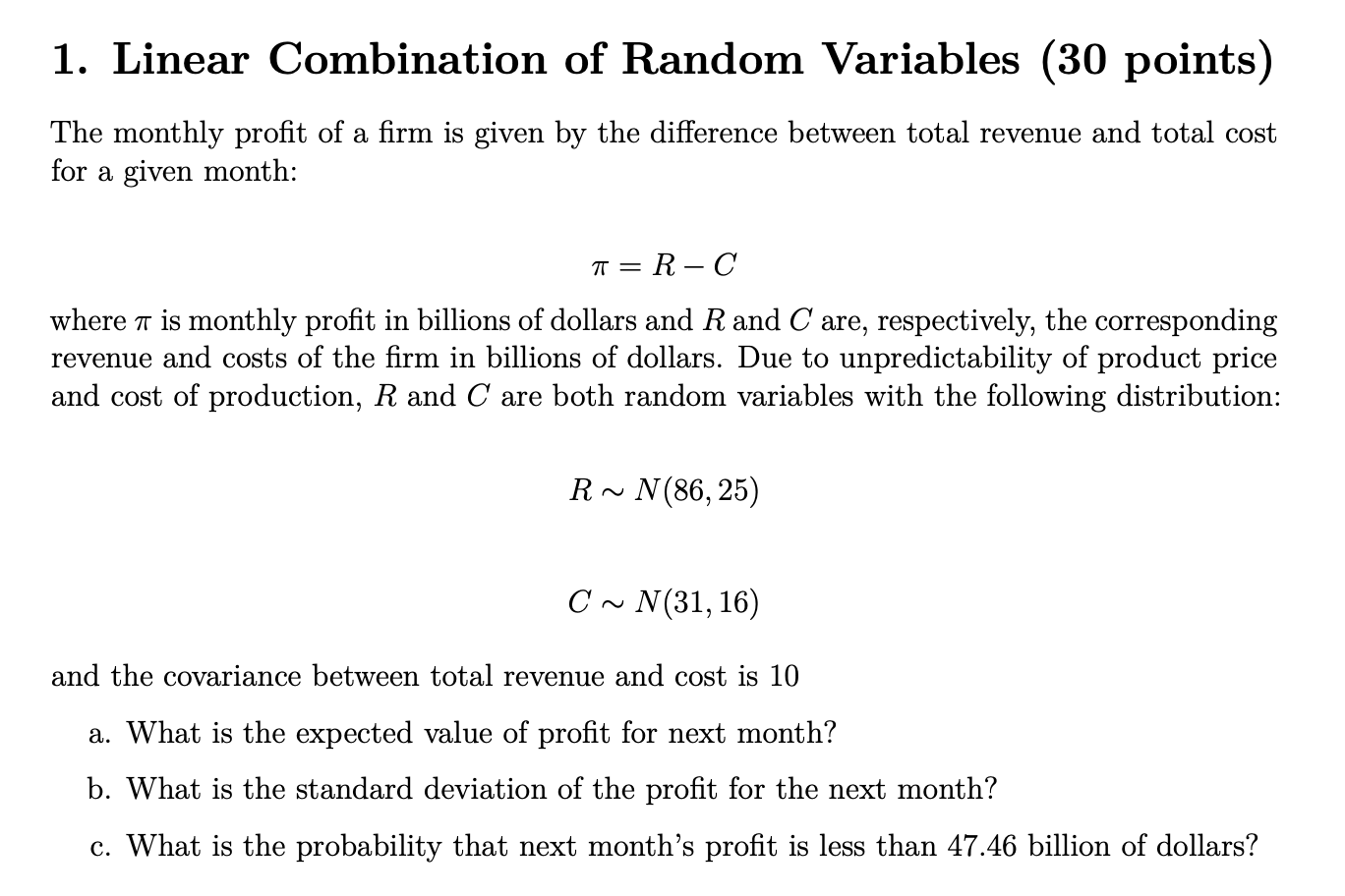 Solved 1. Linear Combination of Random Variables (30 points) | Chegg.com