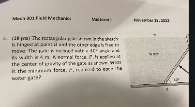 Solved 4. (20 pts) The rectangular gate shown in the sketch | Chegg.com