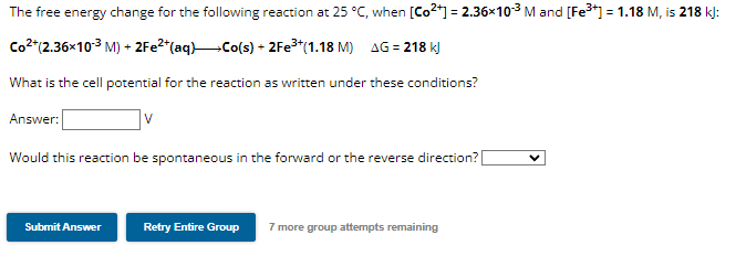 Solved The free energy change for the following reaction at | Chegg.com