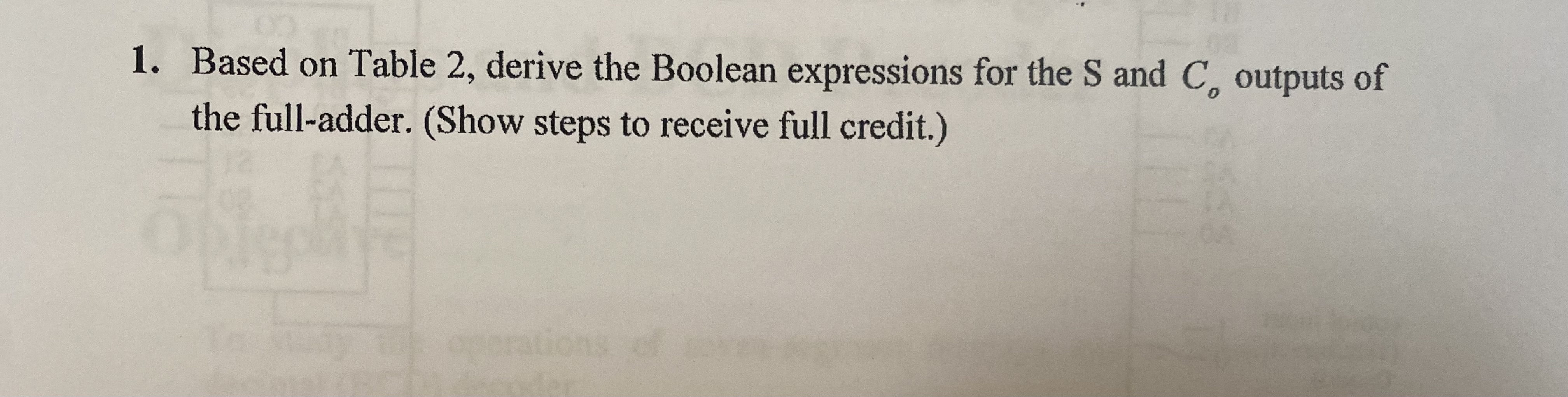Solved 1. Based on Table 2, derive the Boolean expressions | Chegg.com