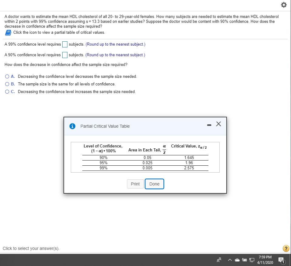 Solved A doctor wants to estimate the mean HDL cholesterol | Chegg.com