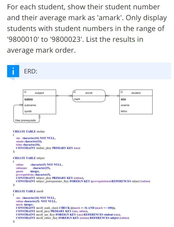 Solved For each student, show their student number and their | Chegg.com