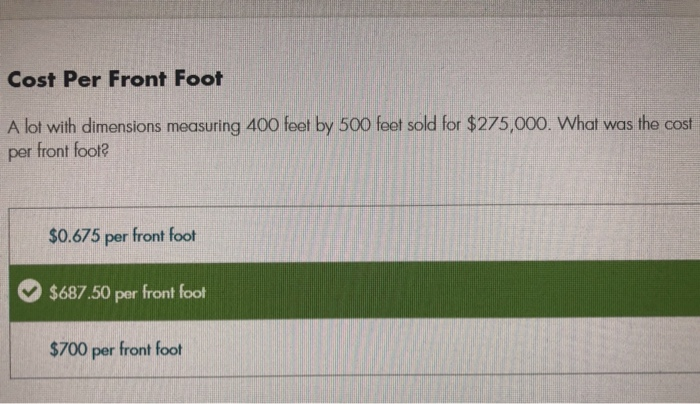 Solved Cost Per Front Foot A lot with dimensions measuring | Chegg.com