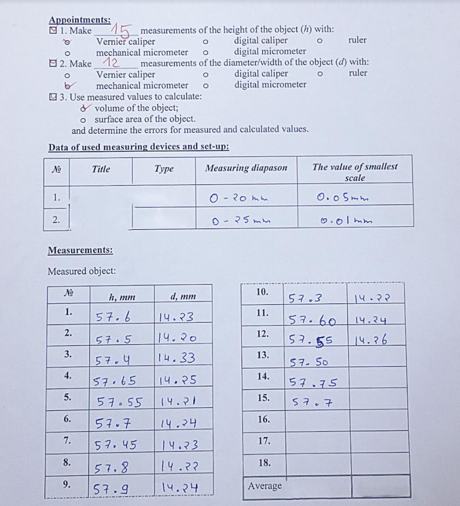 Solved 0 1. Make 15 O ruler Appointments: measurements of | Chegg.com