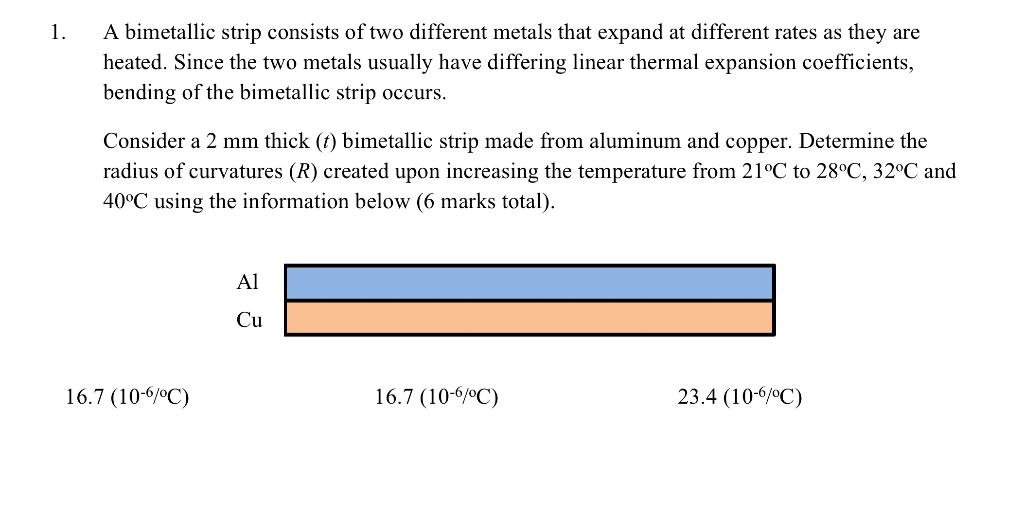 Solved 1 A Bimetallic Strip Consists Of Two Different Chegg