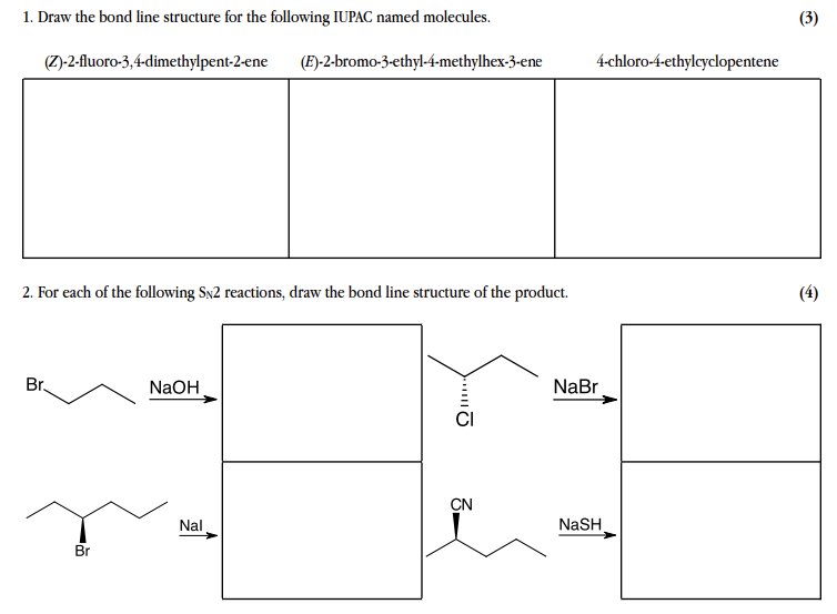 Solved 1. Draw the bond line structure for the following | Chegg.com