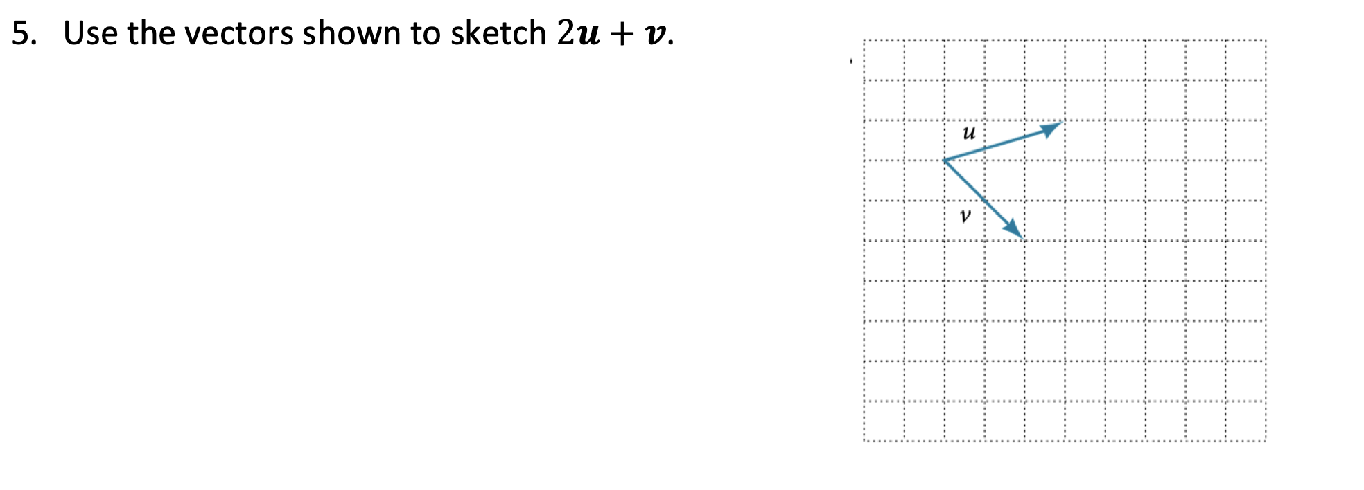 Solved 5. Use the vectors shown to sketch 2u+v. | Chegg.com