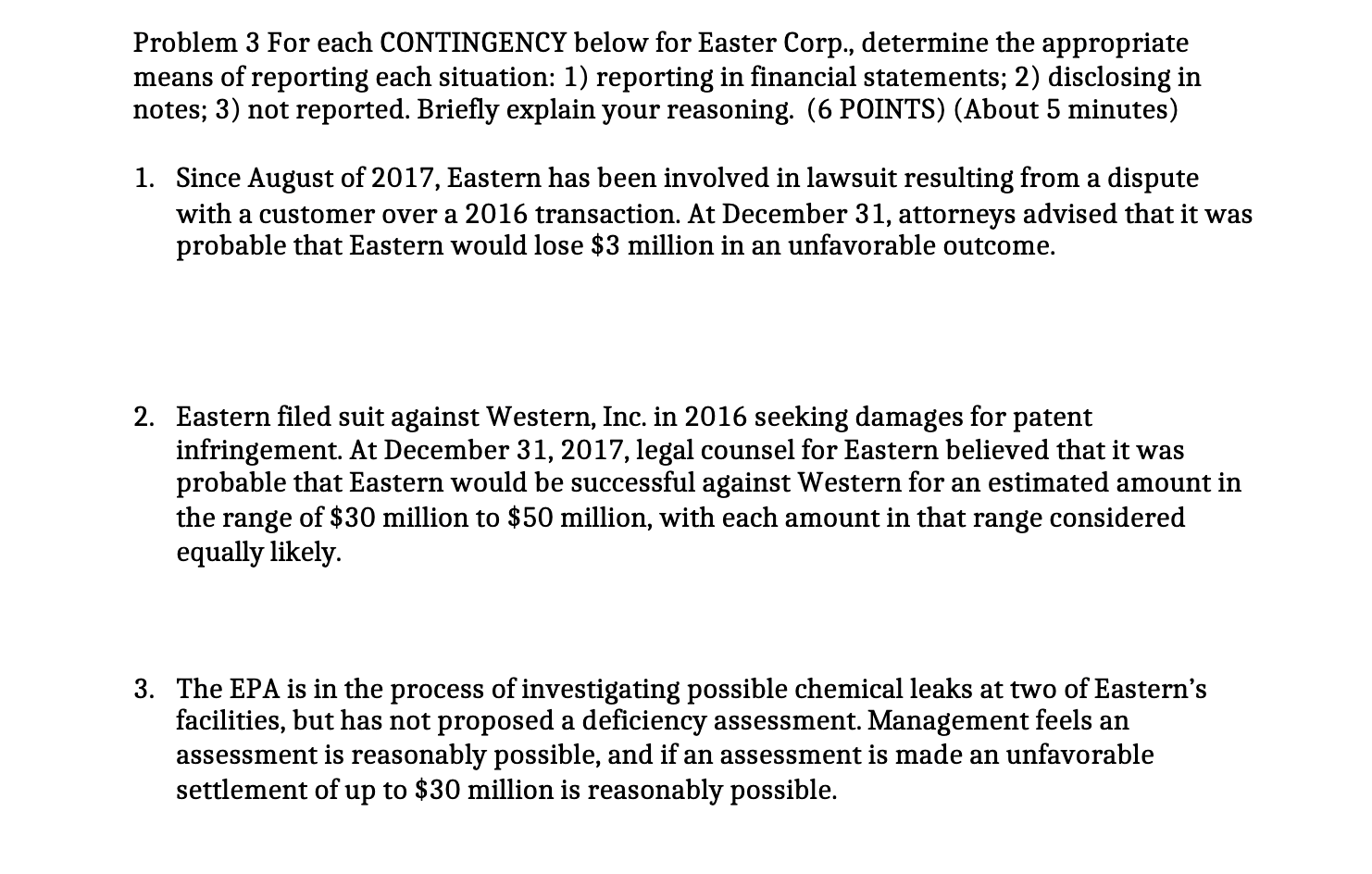 Solved Problem 3 For each CONTINGENCY below for Easter | Chegg.com