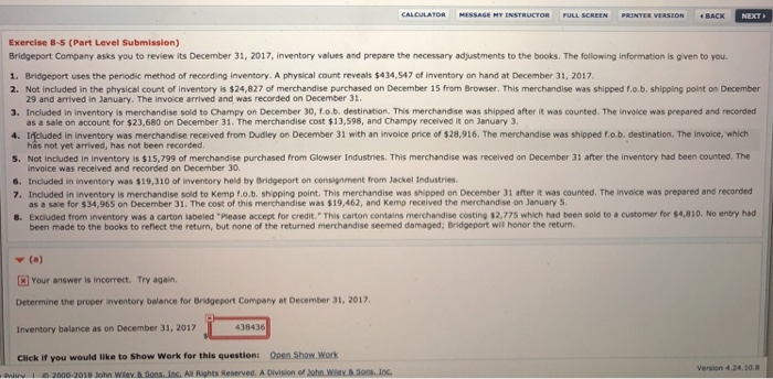 Solved Exercise 8-5 (Part Level Submission) Bridgeport | Chegg.com