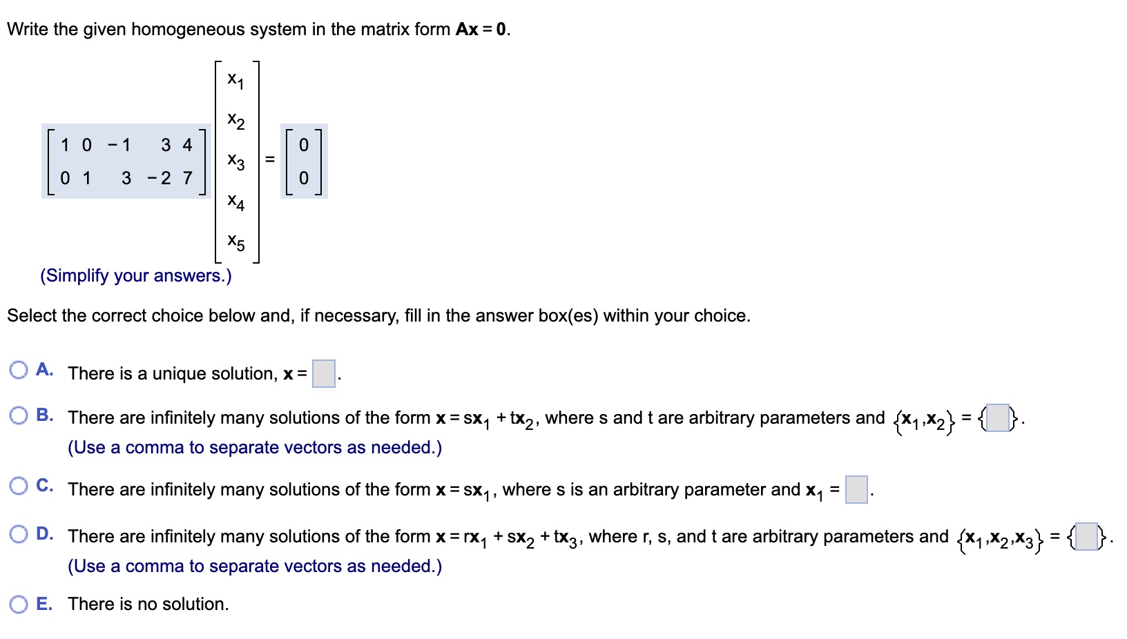 Solved Write the given homogeneous system in the matrix form | Chegg.com