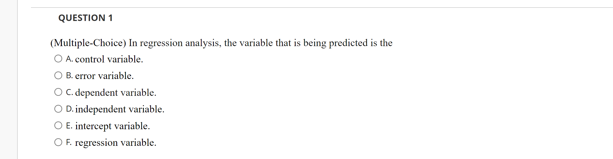 Solved QUESTION 1 (Multiple-Choice) In regression analysis, | Chegg.com