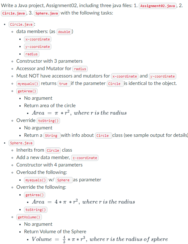 Solved Write a Java project, Assignment02, including three | Chegg.com