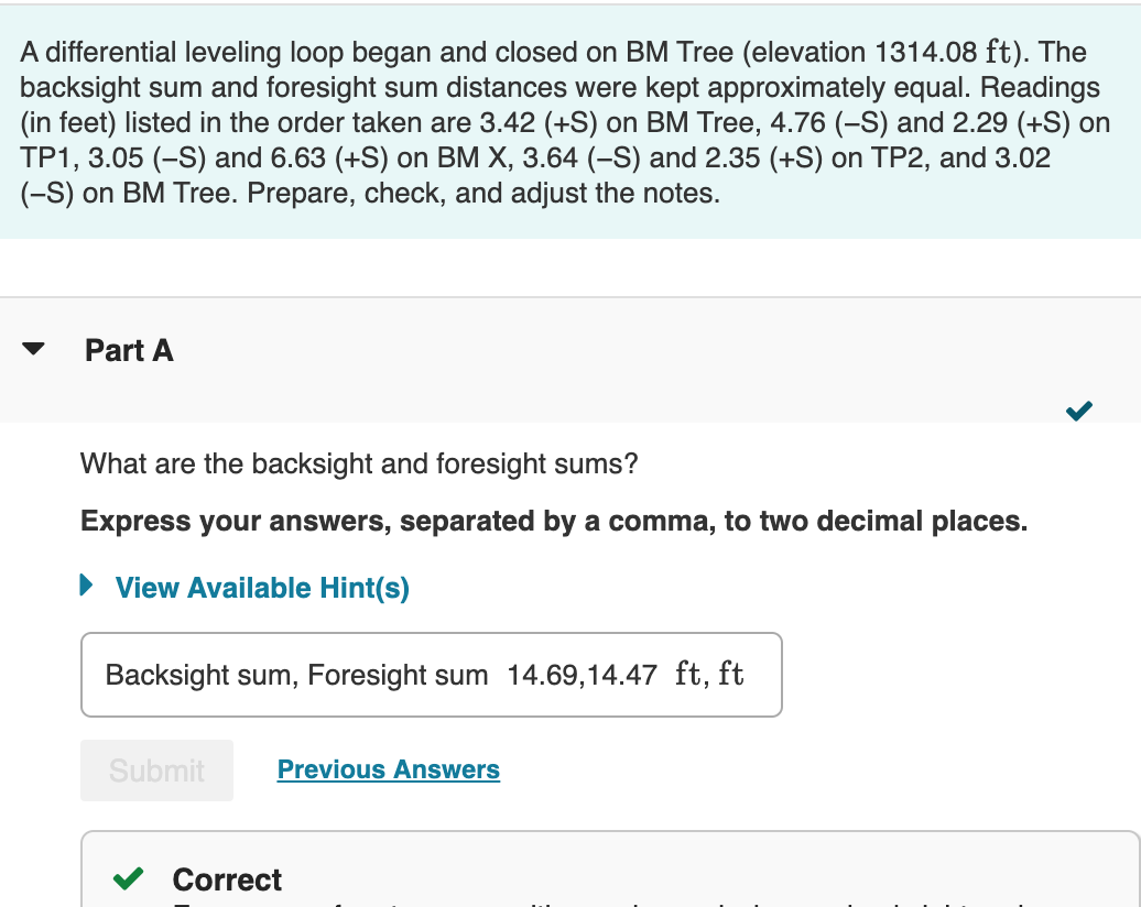 Solved A differential leveling loop began and closed on BM | Chegg.com