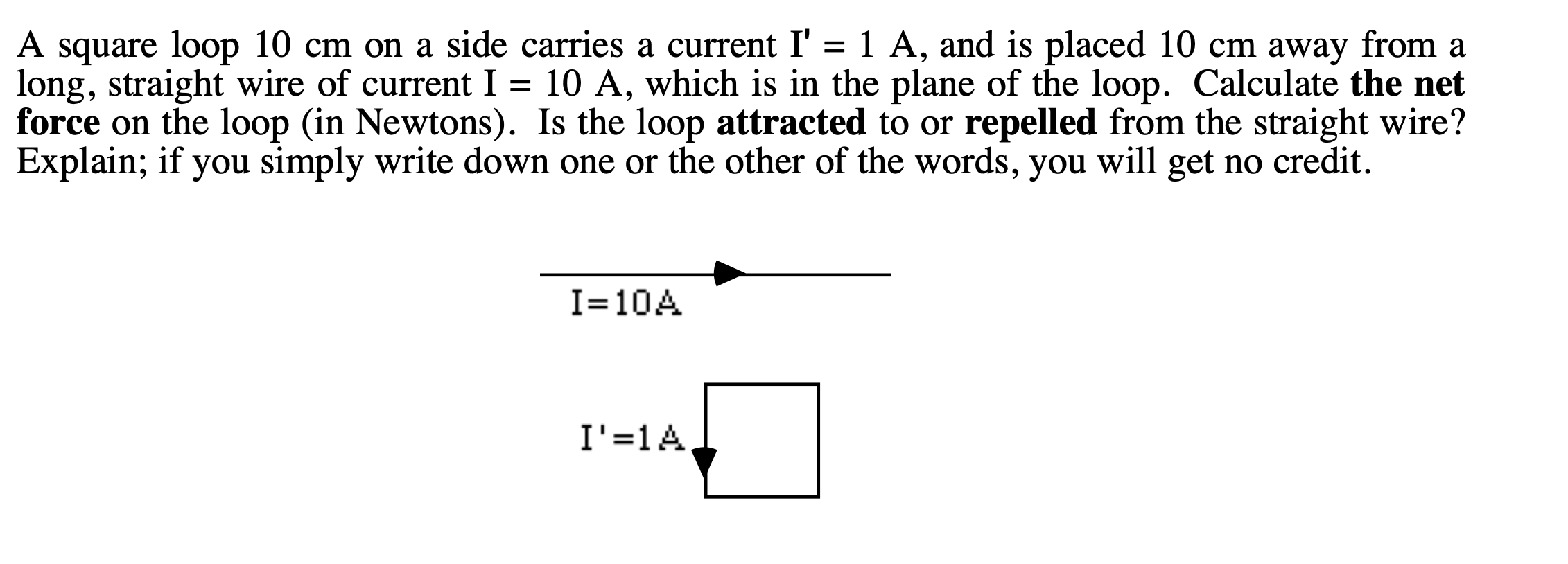 Solved A square loop 10 cm on a side carries a current I' = | Chegg.com