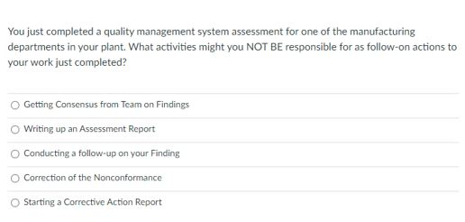 Solved You just completed a quality management system | Chegg.com