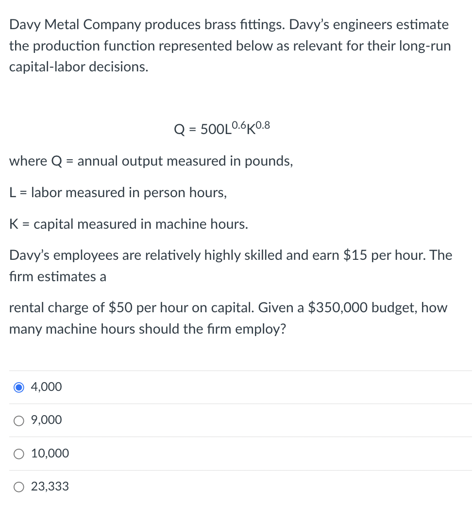 Solved Davy Metal Company produces brass fittings. Davy's | Chegg.com