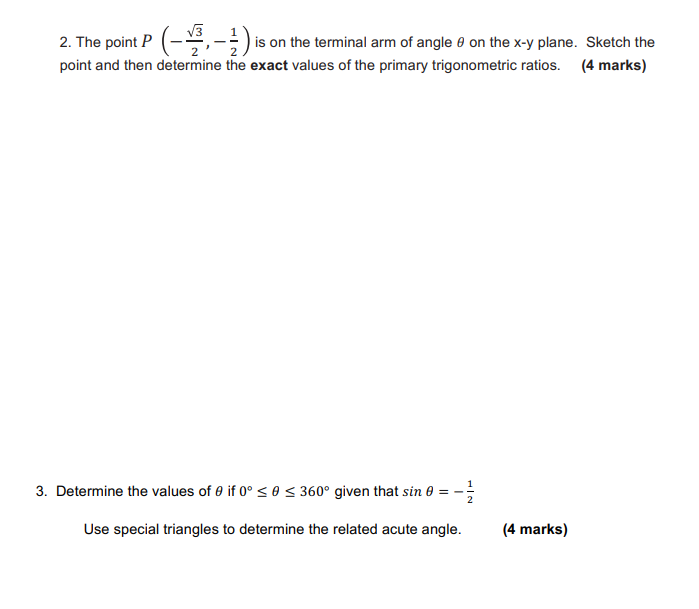 Solved 2. The point P (-3,- ) is on the terminal arm of | Chegg.com