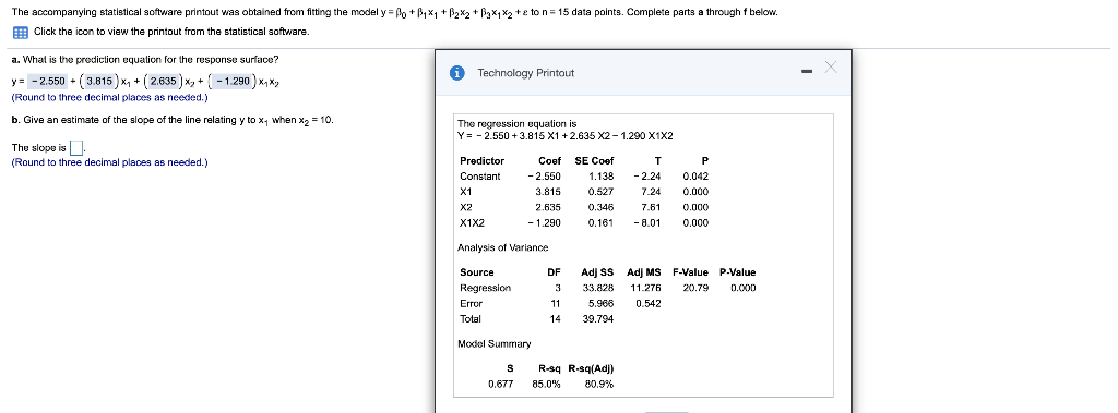 Solved The accompanying statistical software printout was | Chegg.com