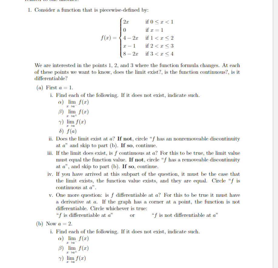 Solved 1. Consider a function that is piecewise-defined by: | Chegg.com