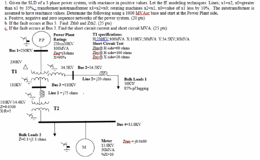 Solved 1. Given the SLD of a 3 phase power system, with | Chegg.com