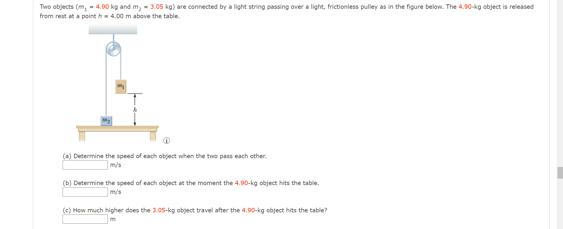 Solved Two Objects M1 490 Kg And M2 305 Kg Are 