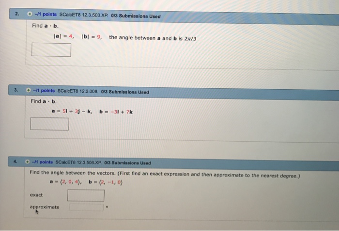 Solved 1. -12 points SCalcET8 12.1.013. 0/3 Submissions Used | Chegg.com