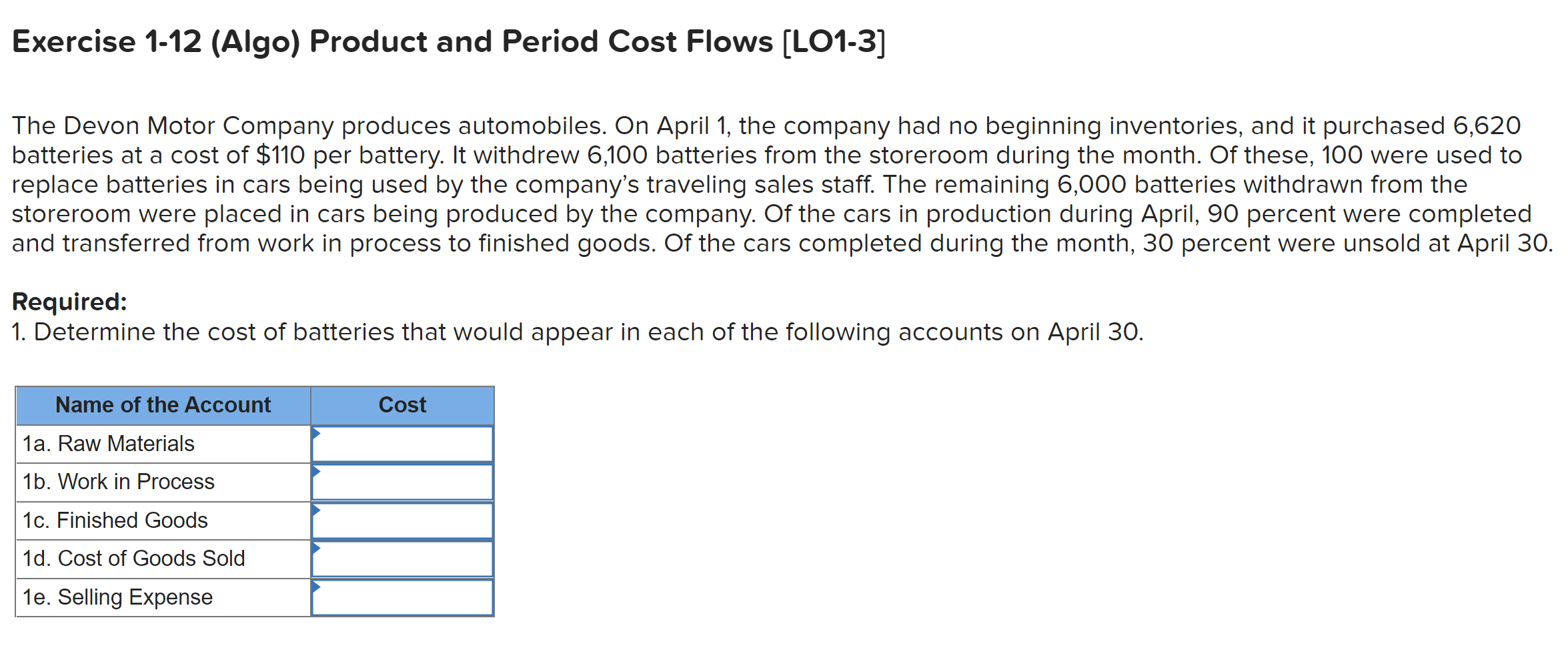 Solved Exercise 1-12 (Algo) Product and Period Cost Flows | Chegg.com