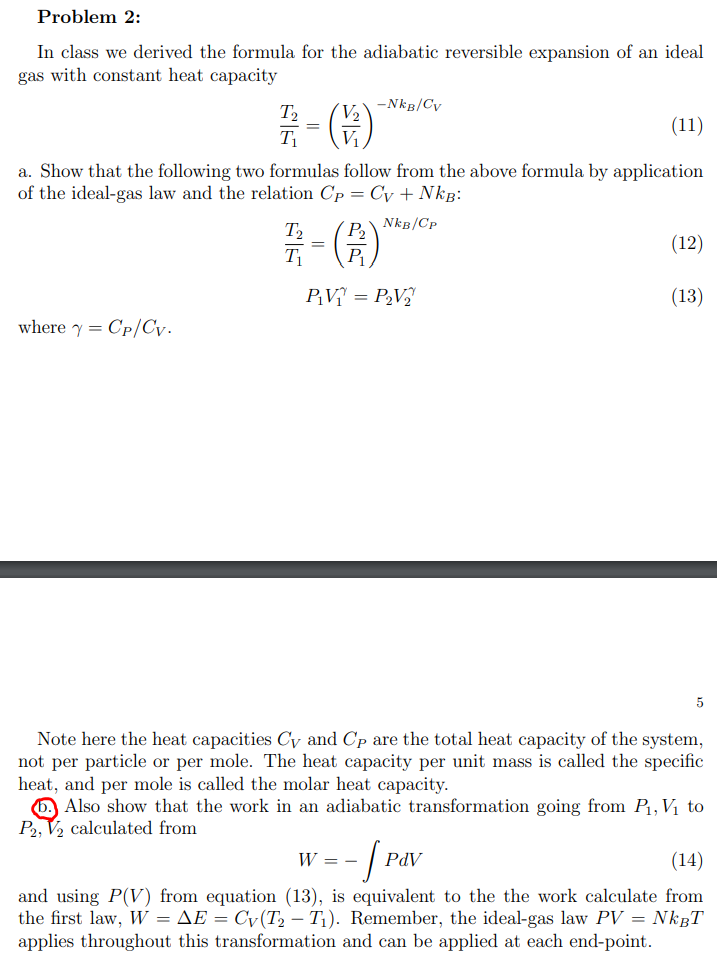 Solved In class we derived the formula for the adiabatic | Chegg.com