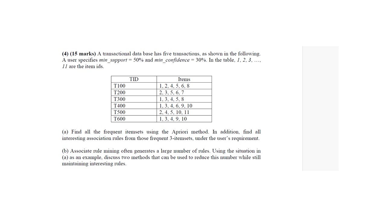 Solved (4) (15 marks) A transactional data base has five | Chegg.com