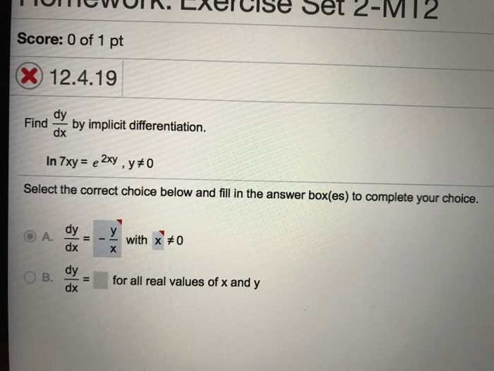 Solved Exercise Set 2 -IVI 12 · Score: 0 of 1 pt X) 12.4.19 | Chegg.com