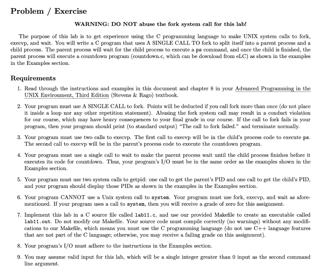 Problem / Exercise WARNING: DO NOT abuse the fork | Chegg.com