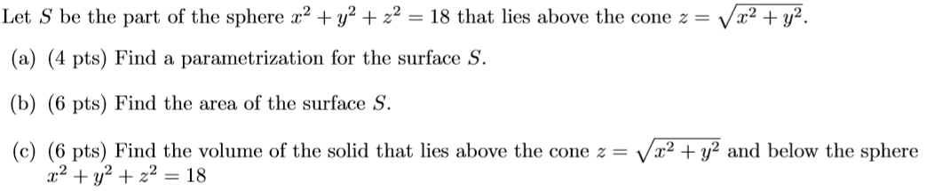 Solved Let S be the part of the sphere x2 + y2 + z2 = 18 | Chegg.com