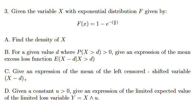 Solved 3. Given the variable X with exponential distribution | Chegg.com