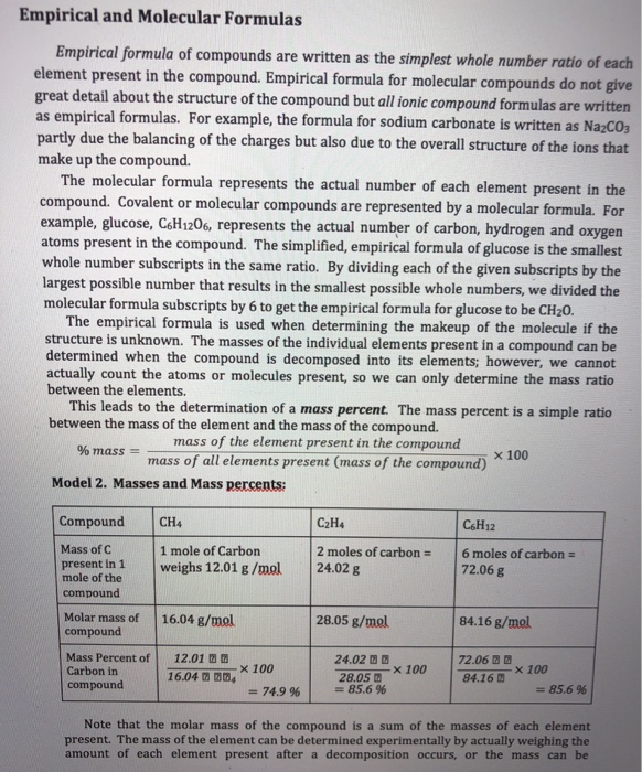 Solved Empirical and Molecular Formulas Empirical formula of | Chegg.com