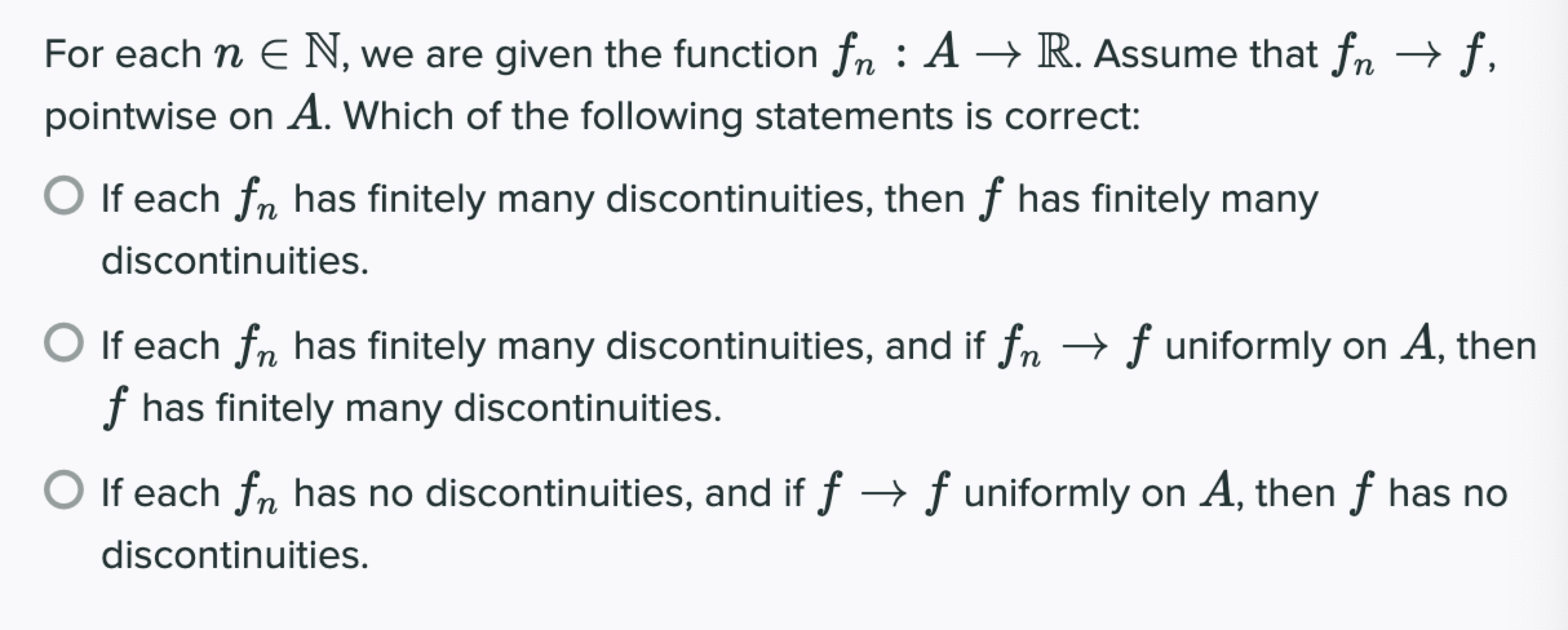 Solved For each n E N, we are given the function fn: A + R. | Chegg.com